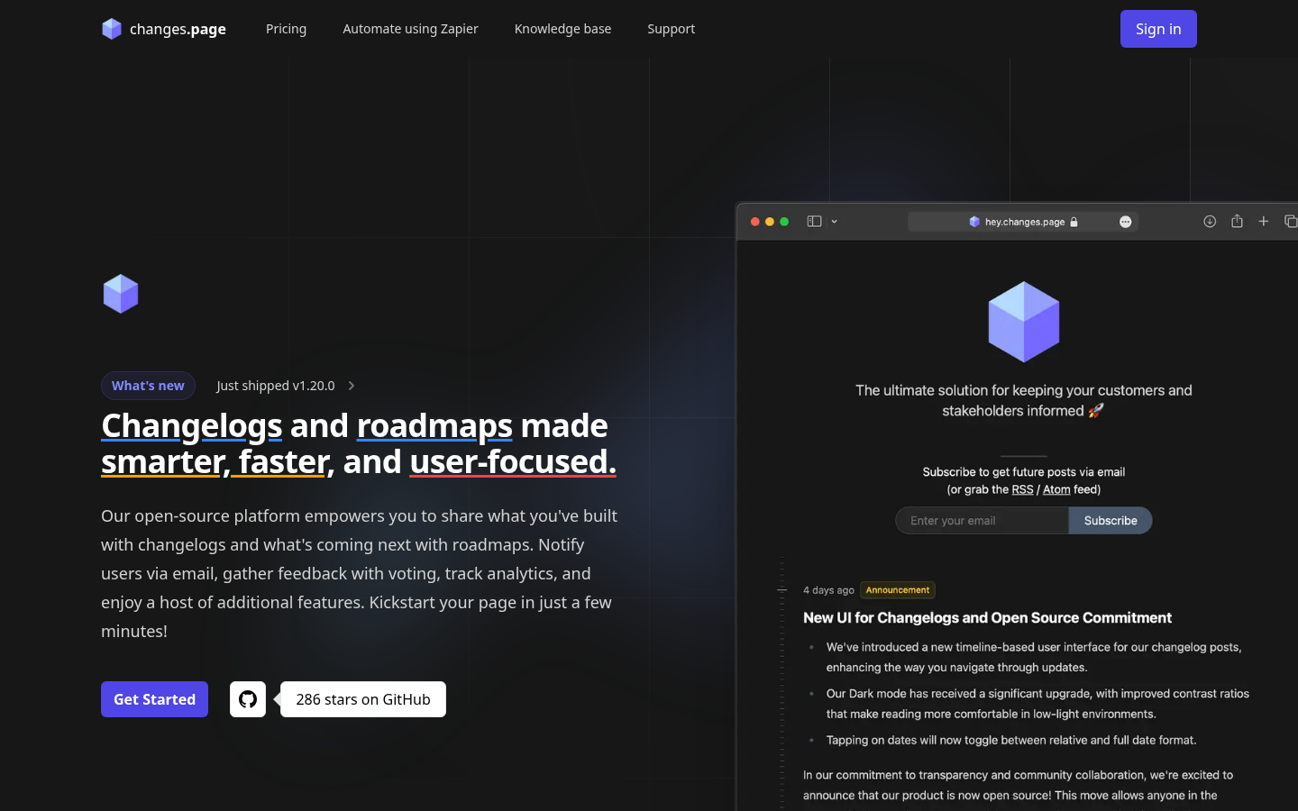 changes.page | Changelog simplified.